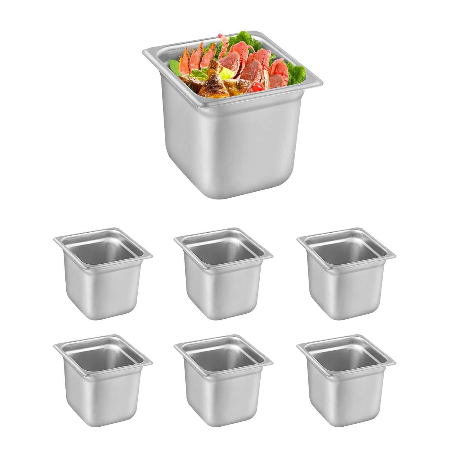 1/6 Size Hotel Pan 6" Deep - 6 Pack Stainless