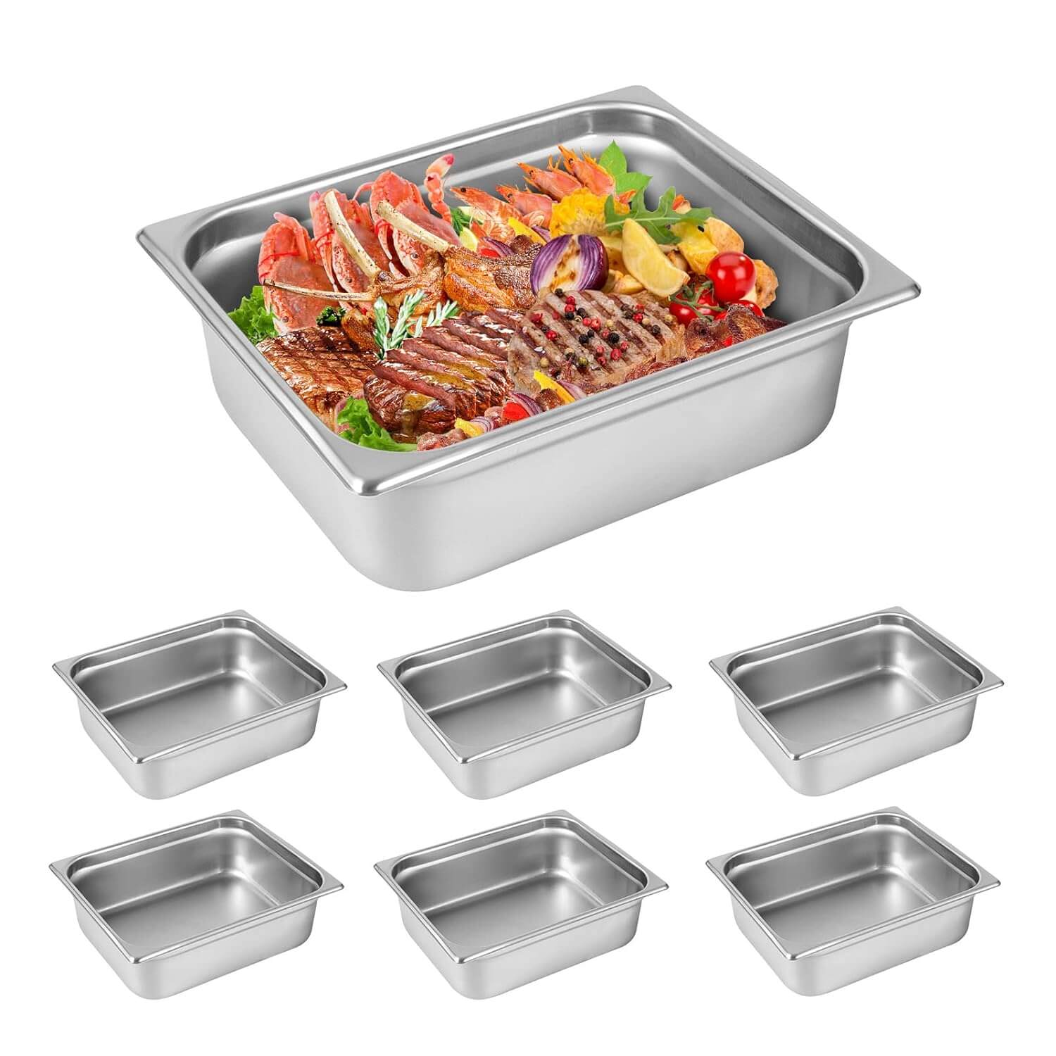 6-Pack 4" Deep Stainless Steel Hotel Pans