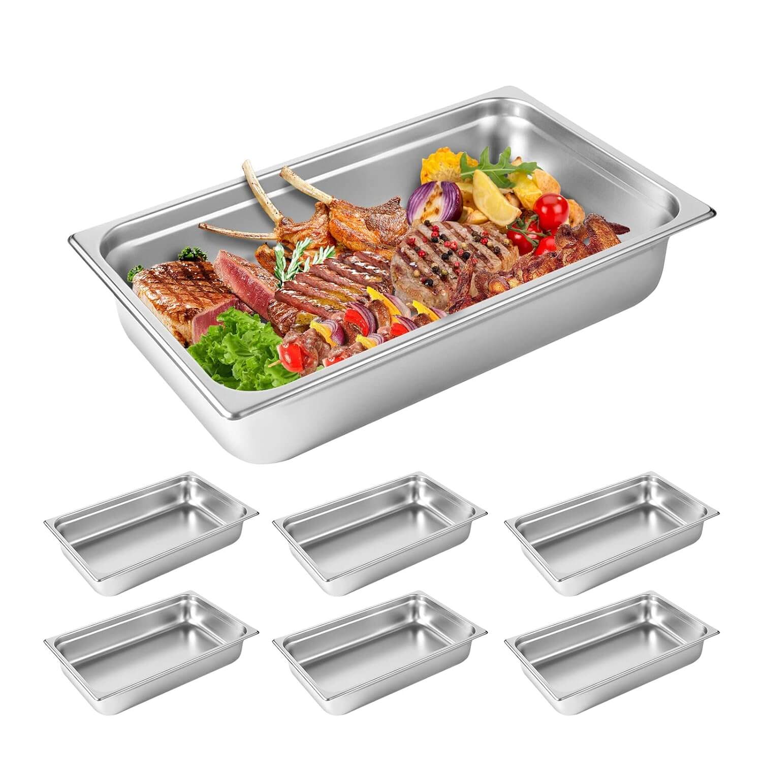 Full Size Hotel Pan 6 Pack - 4" Deep 304 Stainless Steel