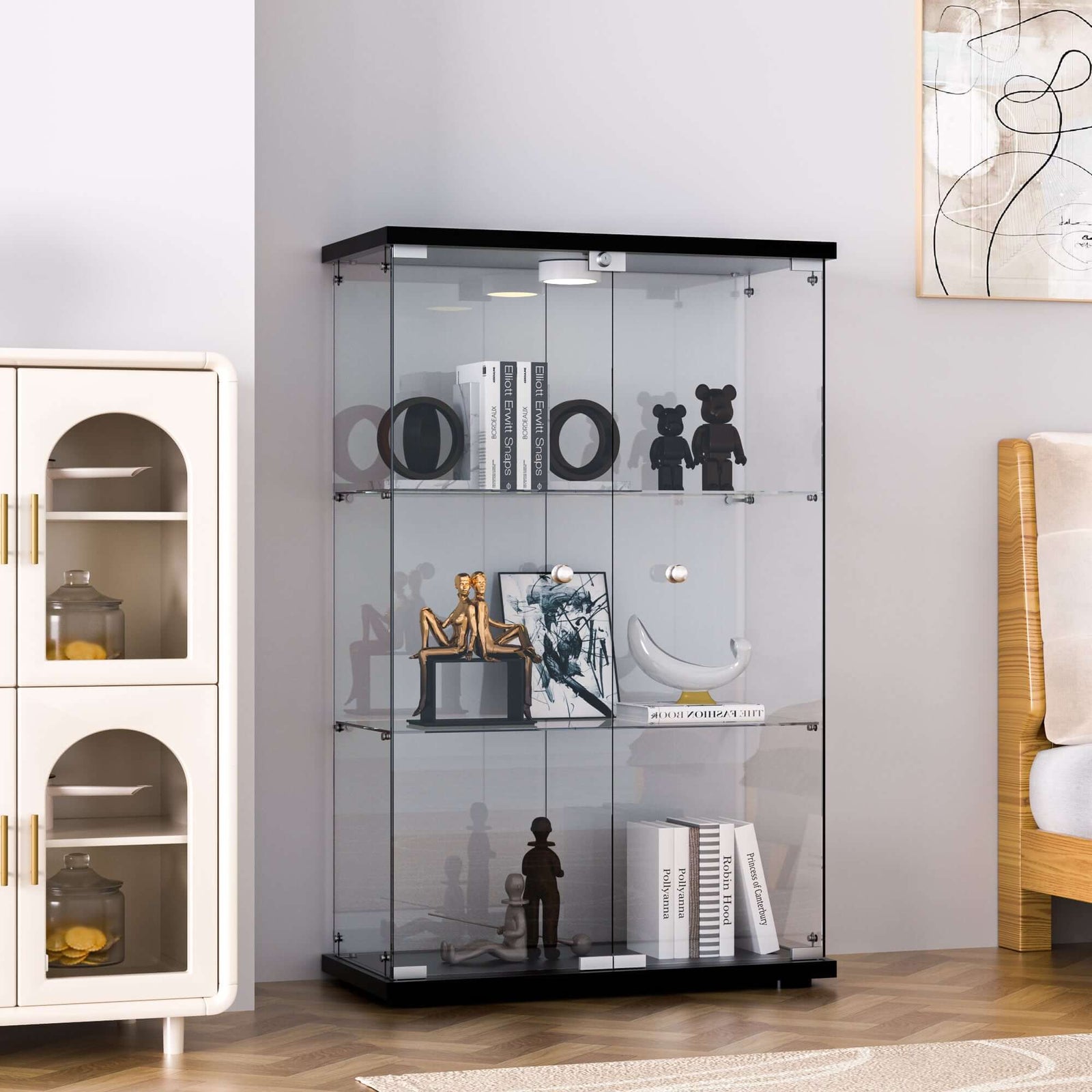 3 Shelf Glass Display Cabinet with 12 Color LEDs