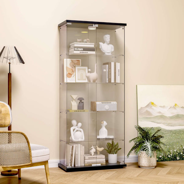 5 Shelf Glass Display Cabinet with LED Lights